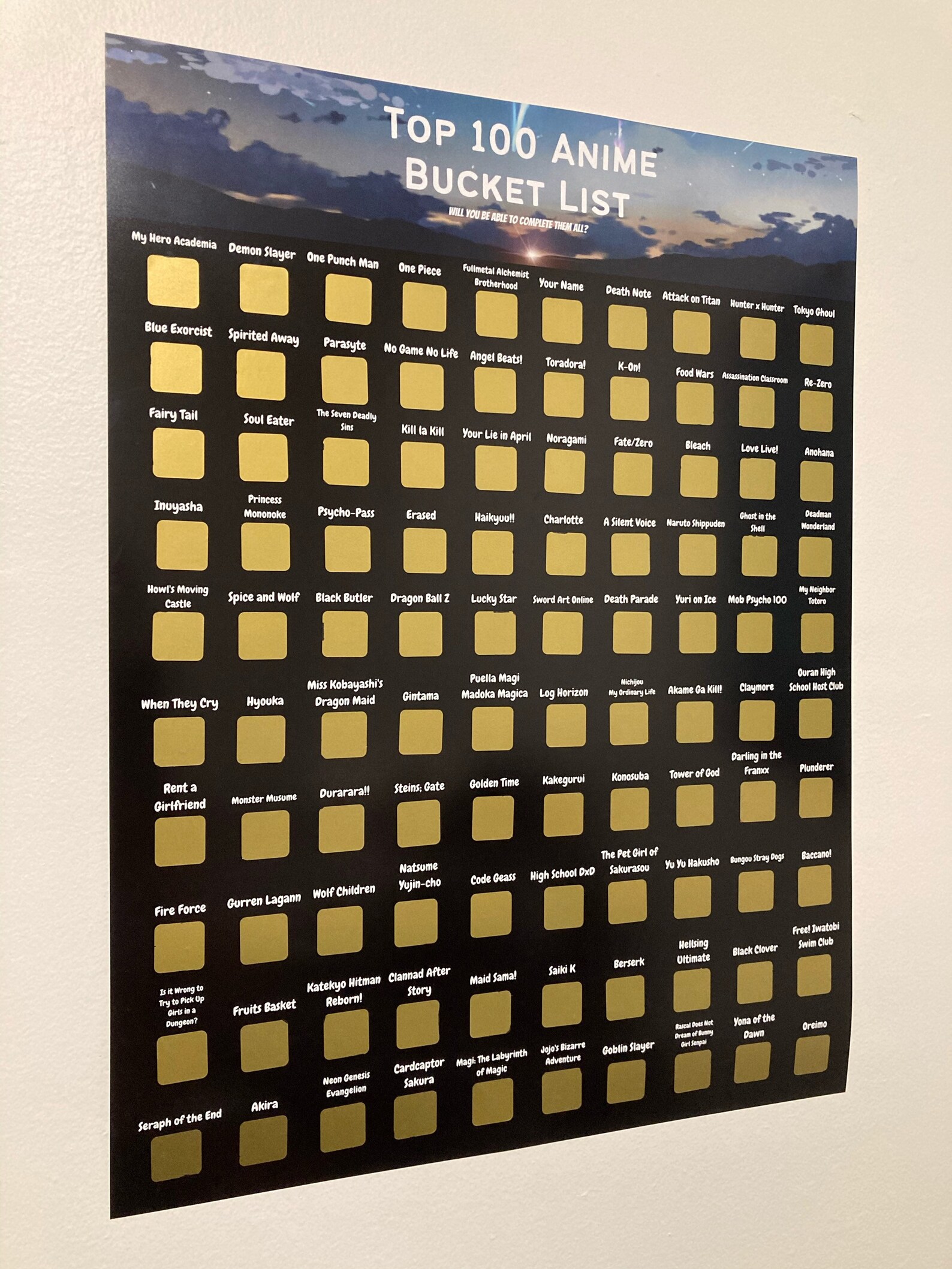 Top 100 Scratch off Anime Bucket List Poster - Etsy