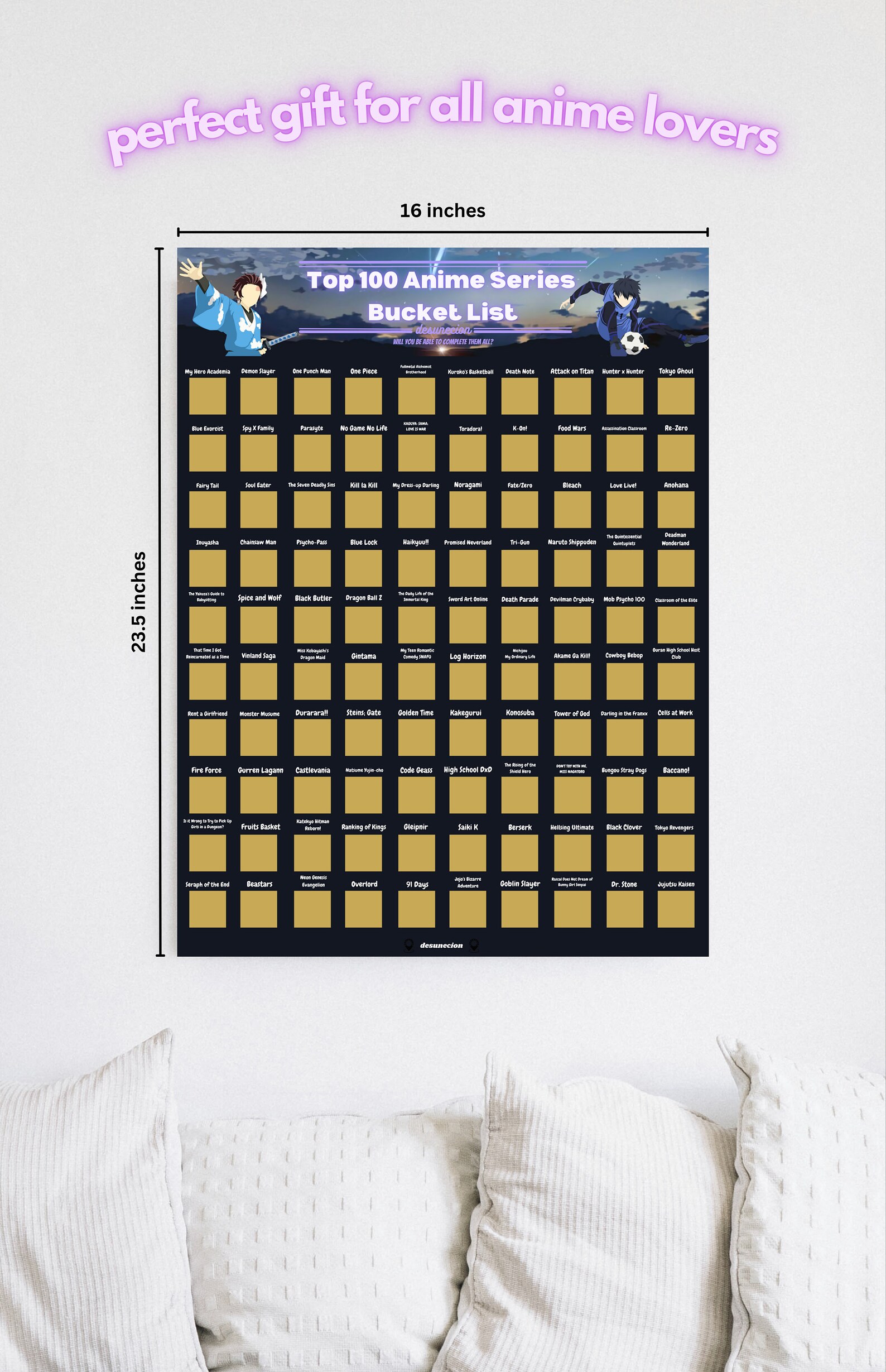 Top 100 Scratch off Anime Bucket List Poster - Etsy