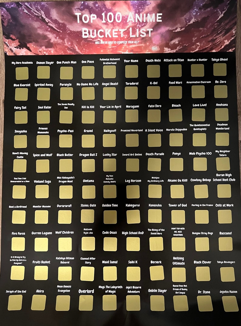 Top 100 Scratch off Anime Bucket List Poster - Etsy