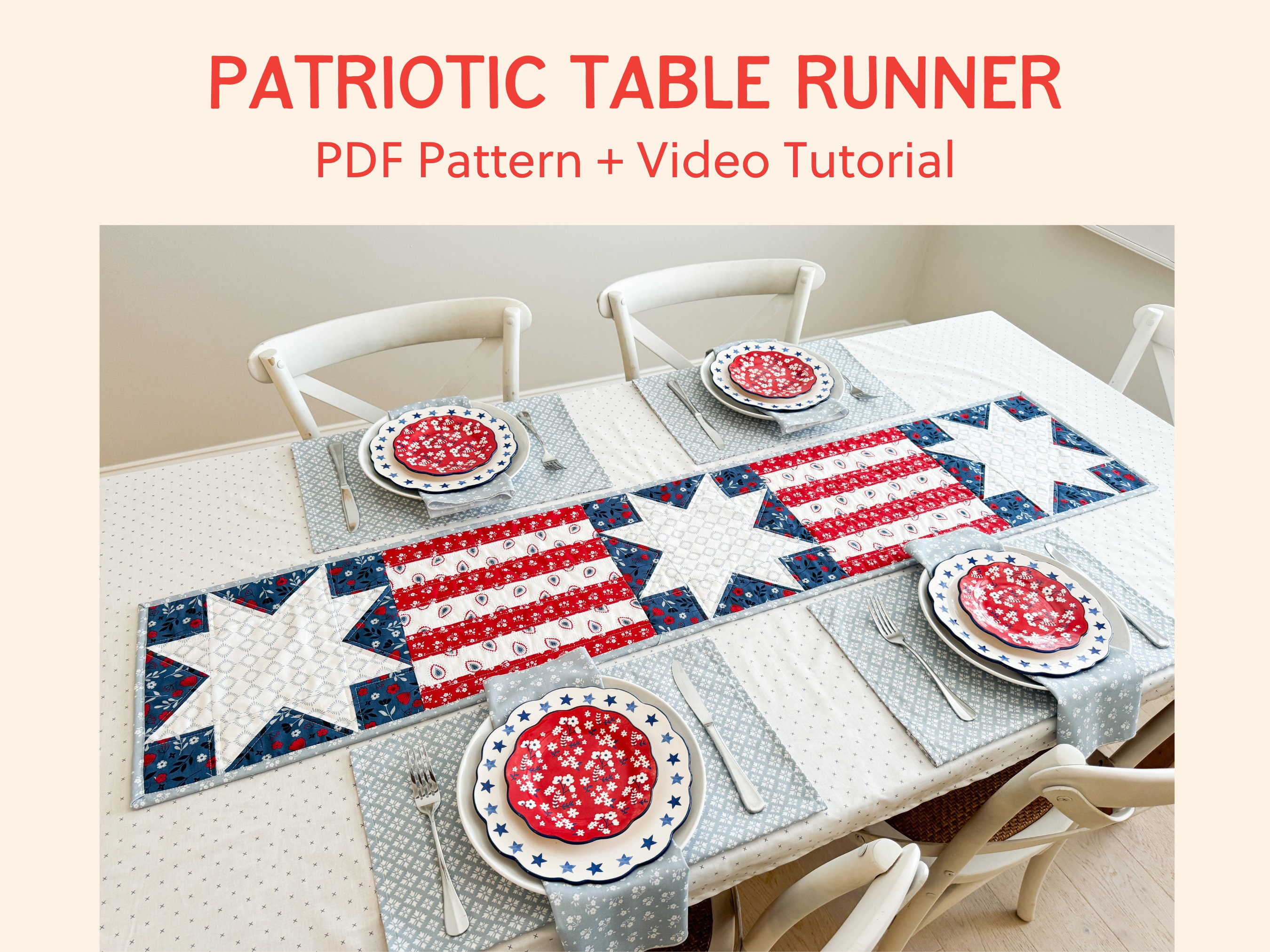 Stars and Stripes Quilted Table Runner Pattern – Patriotic Decor (PDF ...