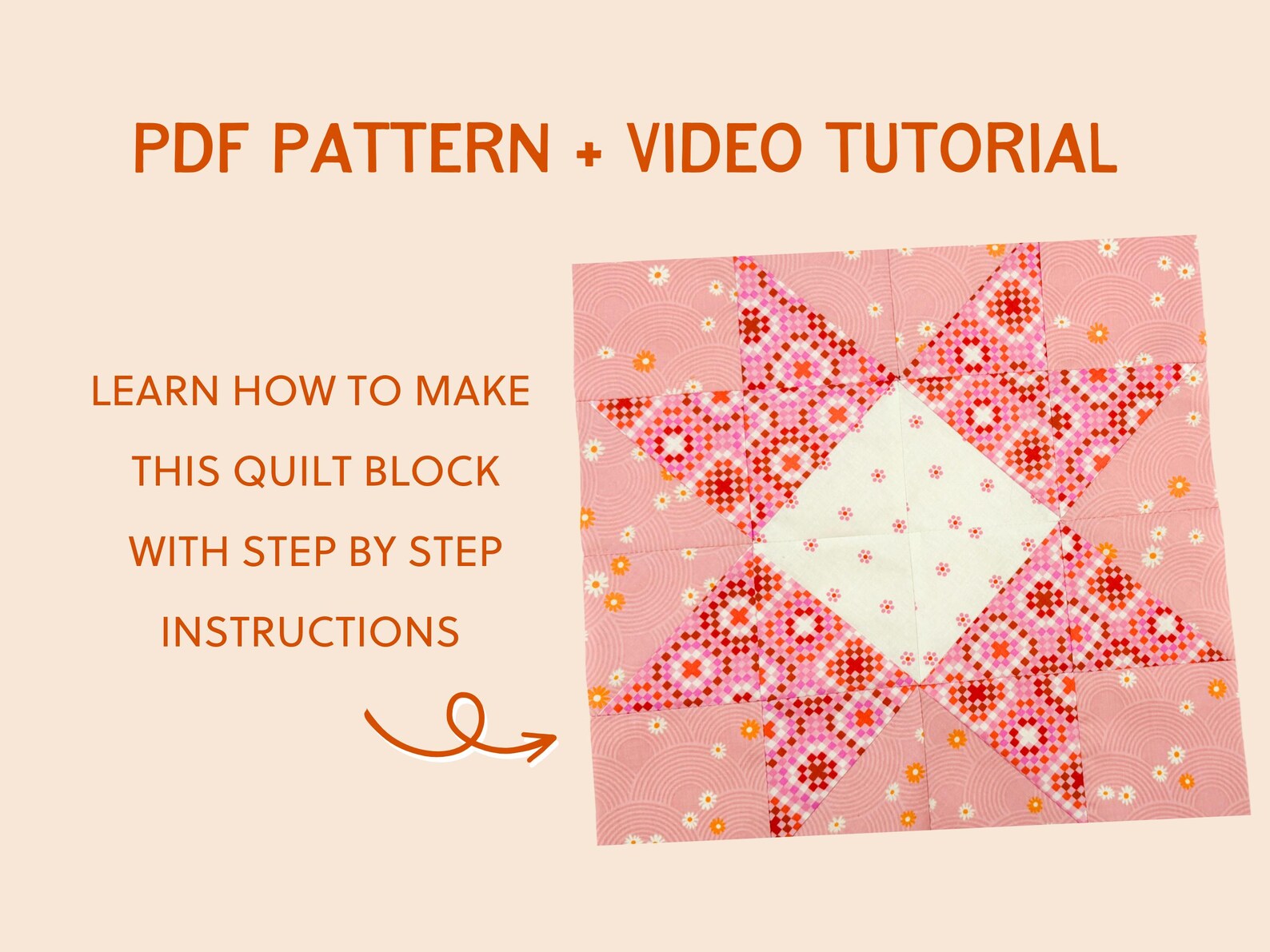 Diamond Star Quilt Block PDF Pattern With Youtube Video // Learn to ...