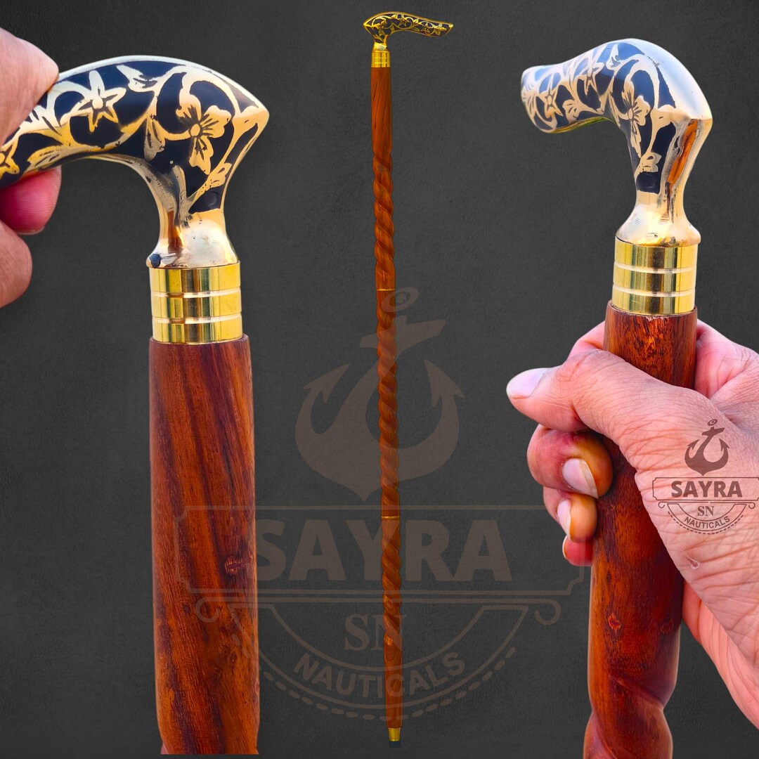 Brass Handle Walking Stick, Victorian Style Cane With Compass - Etsy