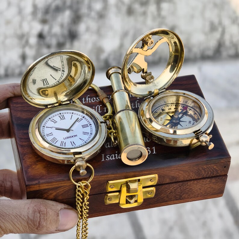 Set of Push Button Brass Pocket Watch,push Button Sundial Compass ...