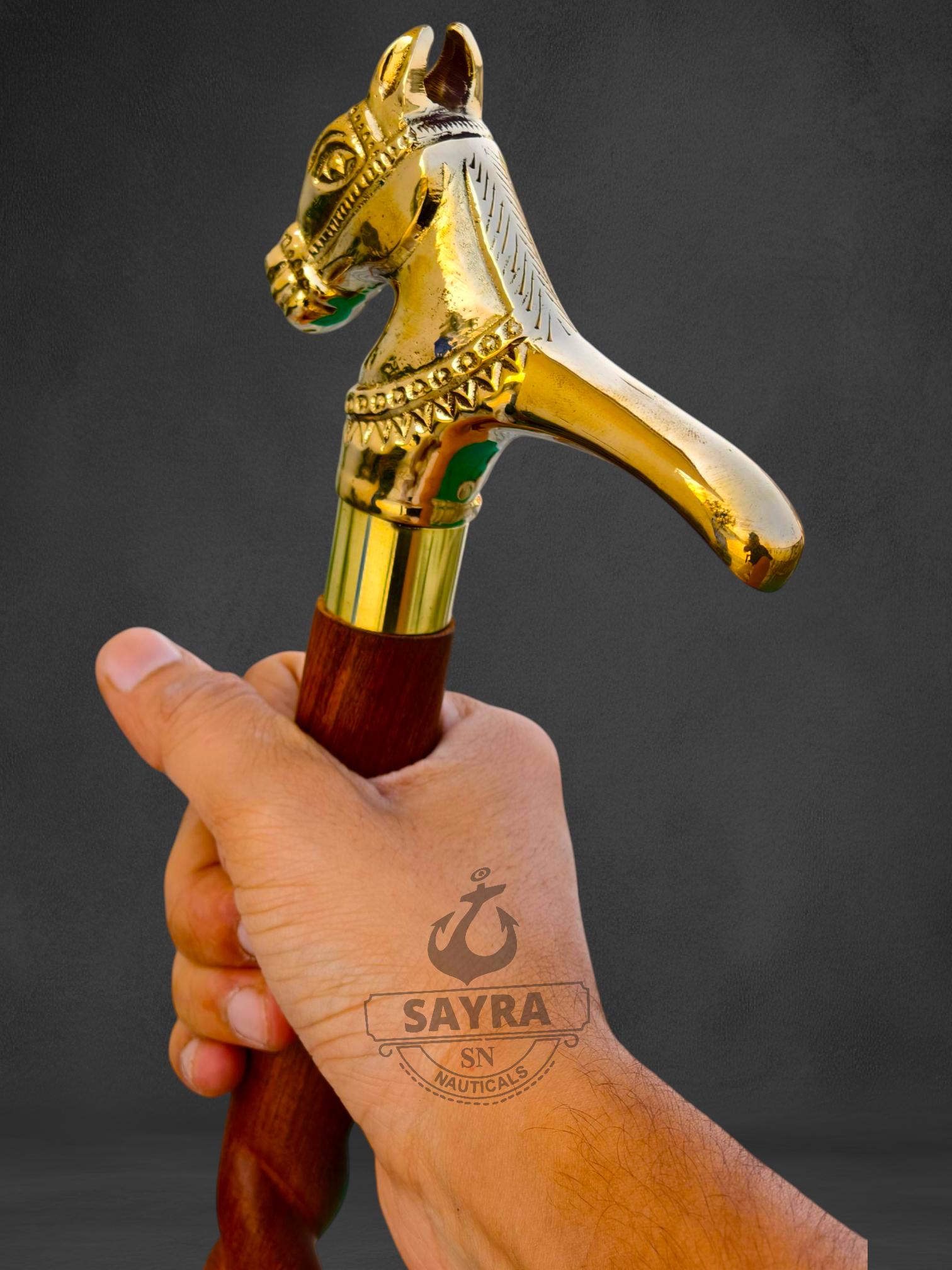 Brass Horse Head Walking Cane | Rosewood Decorative Stick - Etsy
