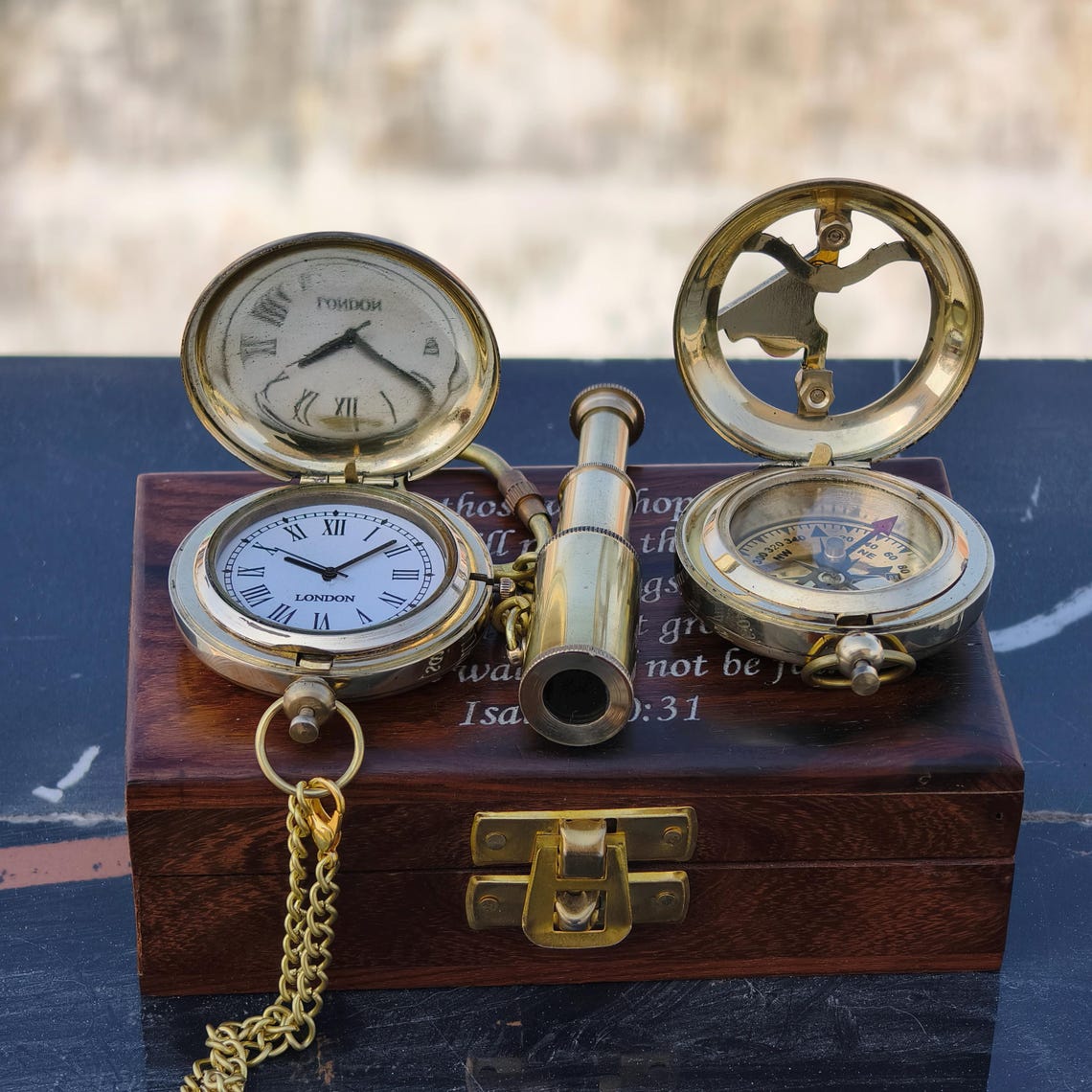 Set of Push Button Brass Pocket Watch,push Button Sundial Compass ...
