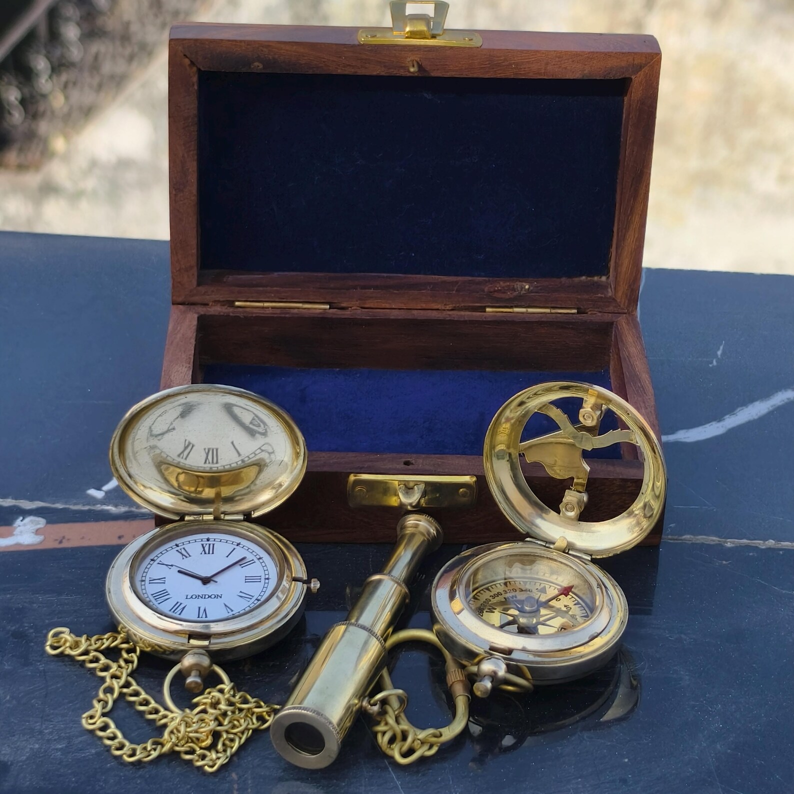 Set of Push Button Brass Pocket Watch,push Button Sundial Compass ...