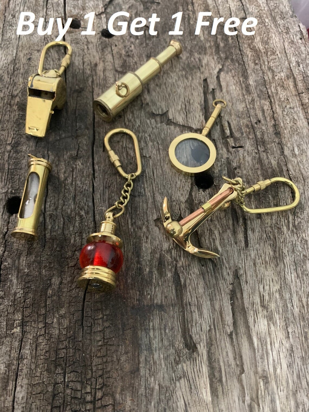 Solid Brass Keychains, Whistle, Telescope, Lamp, Anchor, Sand Timer ...