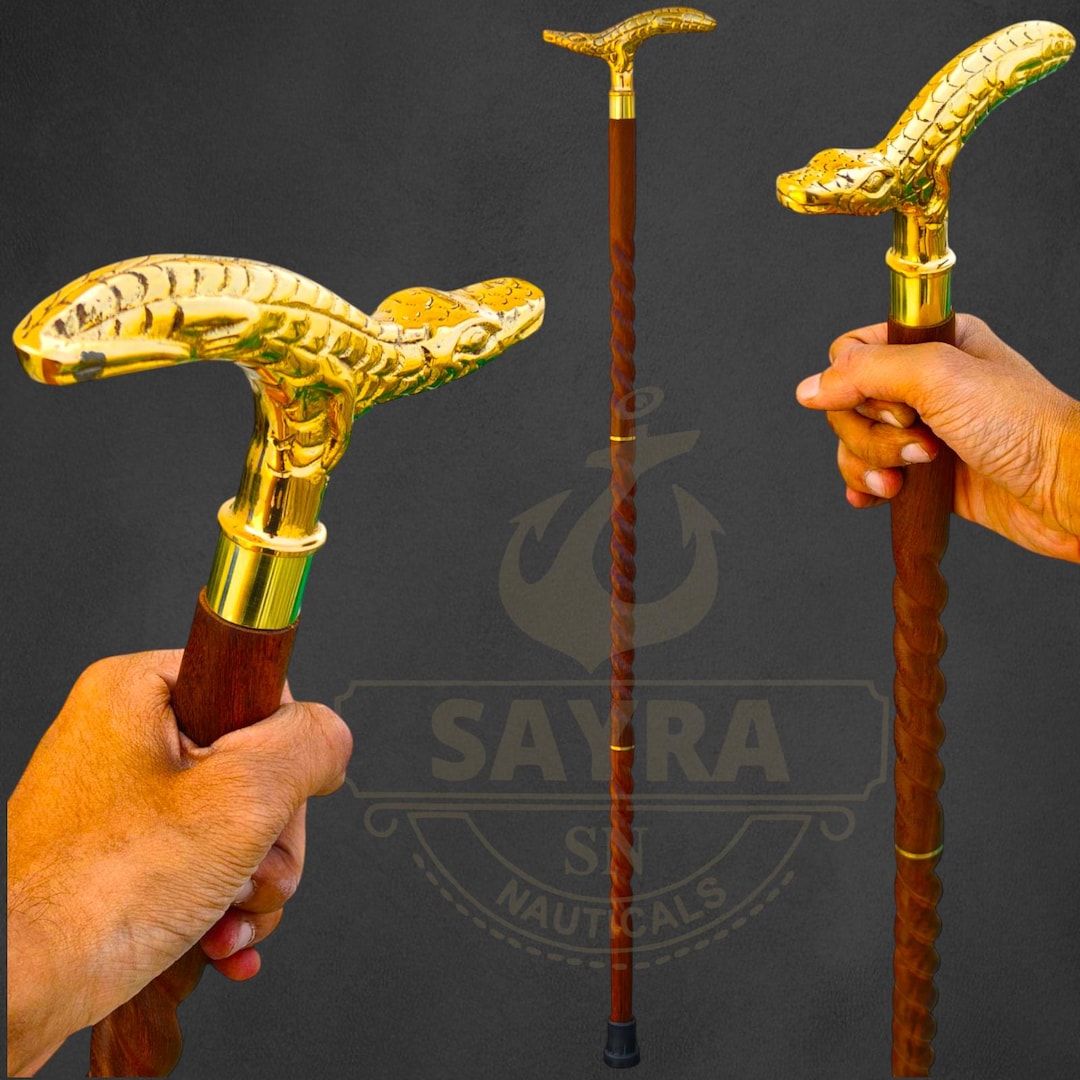 Brass Crocodile Head Walking Stick | Rosewood Decorative Cane - Etsy