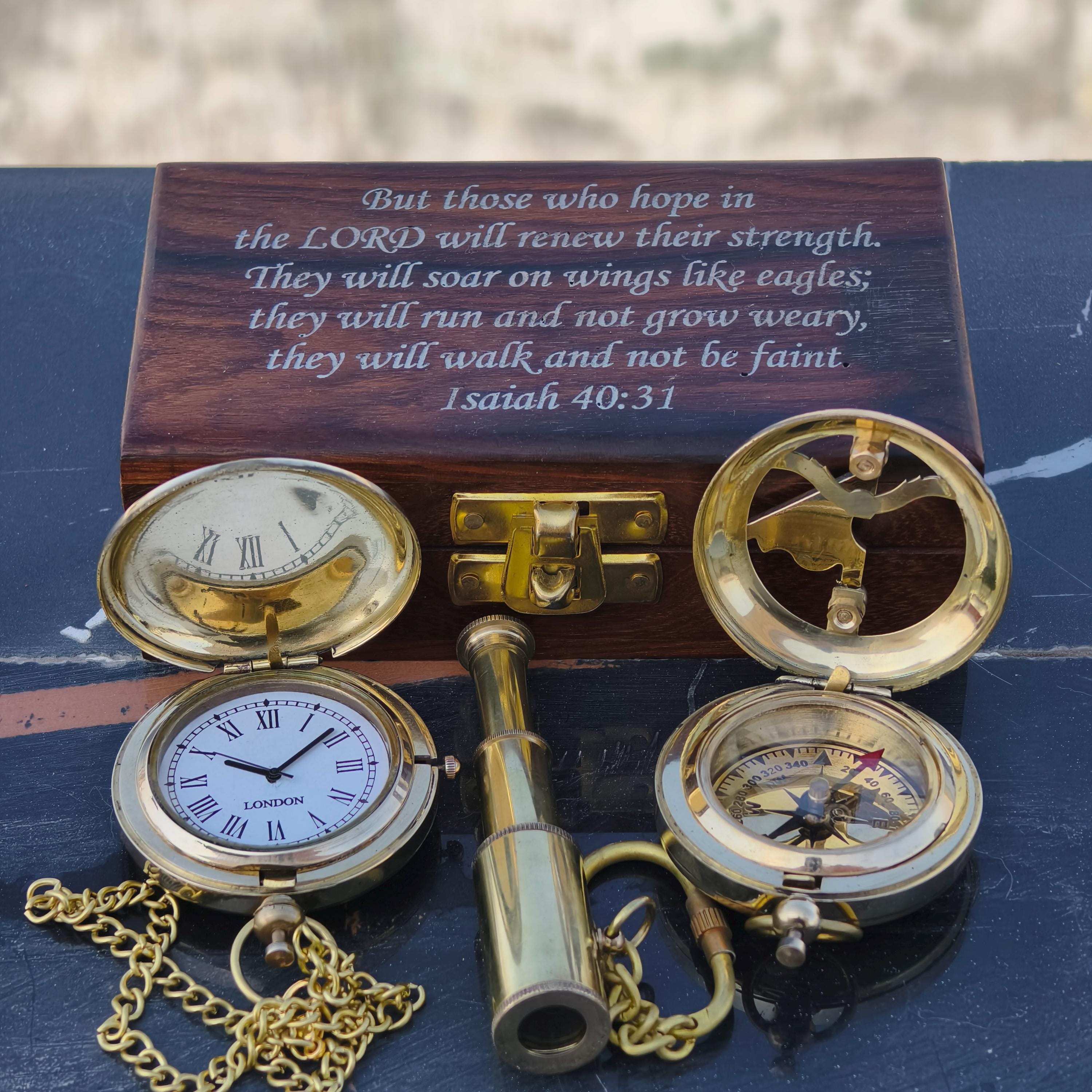 Set of Push Button Brass Pocket Watch,push Button Sundial Compass ...