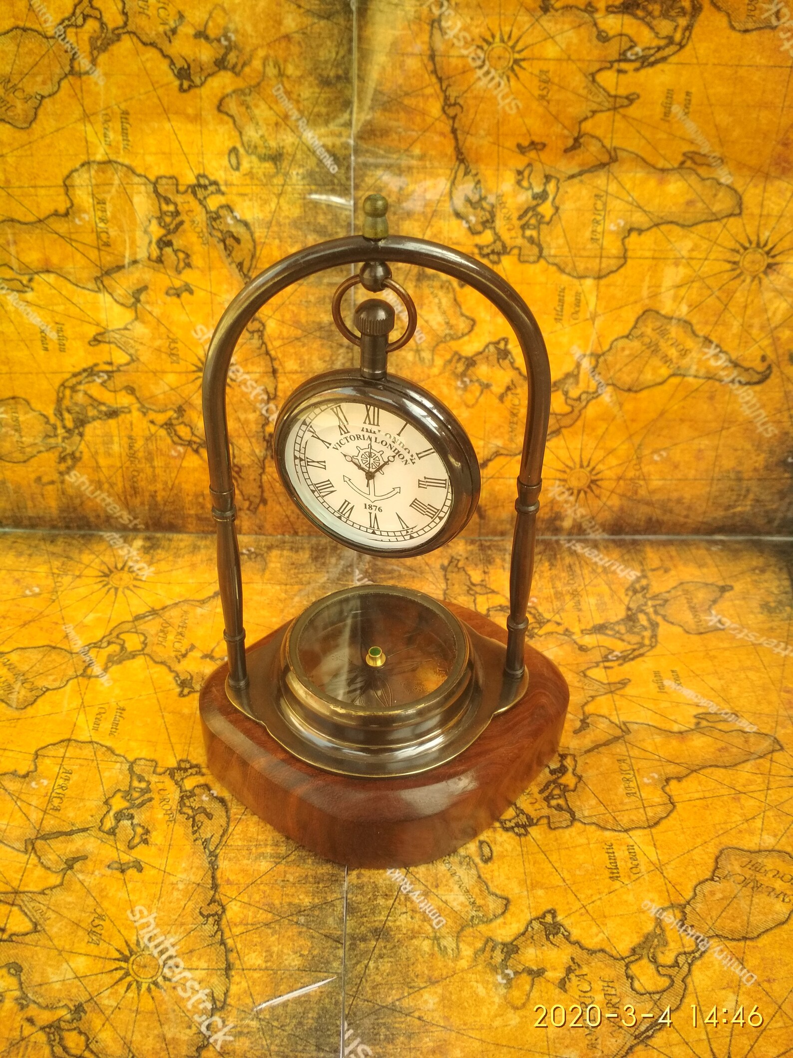 Style Brass Hanging Watch With Directional Compass Wooden Base - Etsy