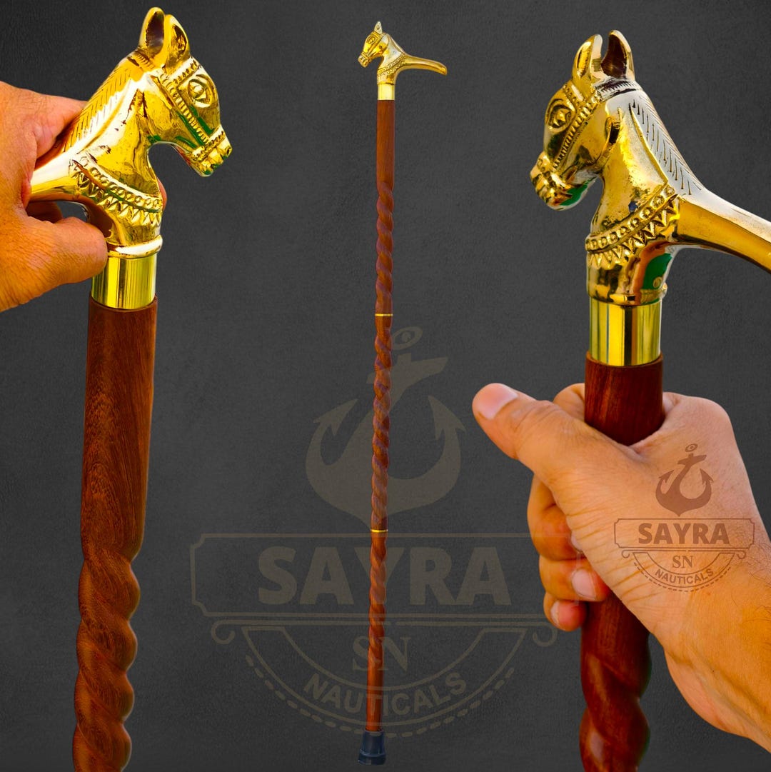 Brass Horse Head Walking Cane | Rosewood Decorative Stick - Etsy
