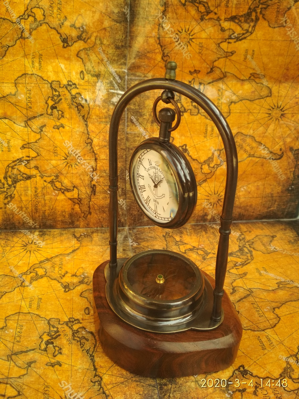 Style Brass Hanging Watch With Directional Compass Wooden Base - Etsy