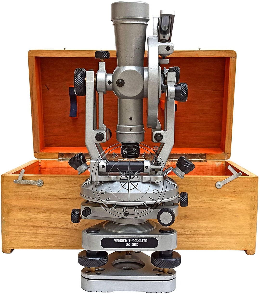 Brass Vernier Theodolite: 15" Transit Surveying Instrument With Wooden ...