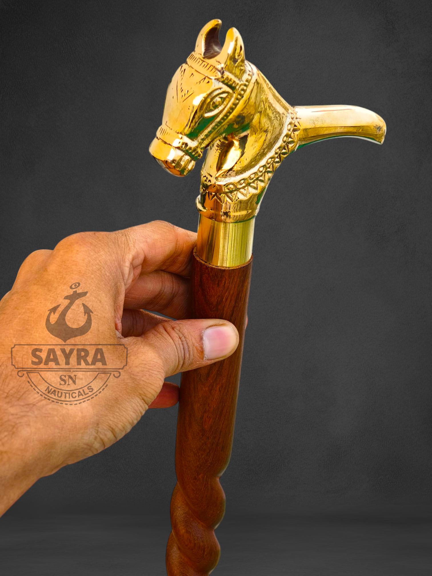 Brass Horse Head Walking Cane | Rosewood Decorative Stick - Etsy