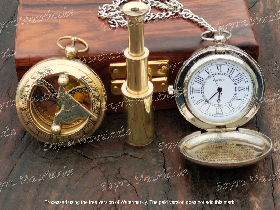Set of Push Button Brass Pocket Watch,push Button Sundial Compass ...