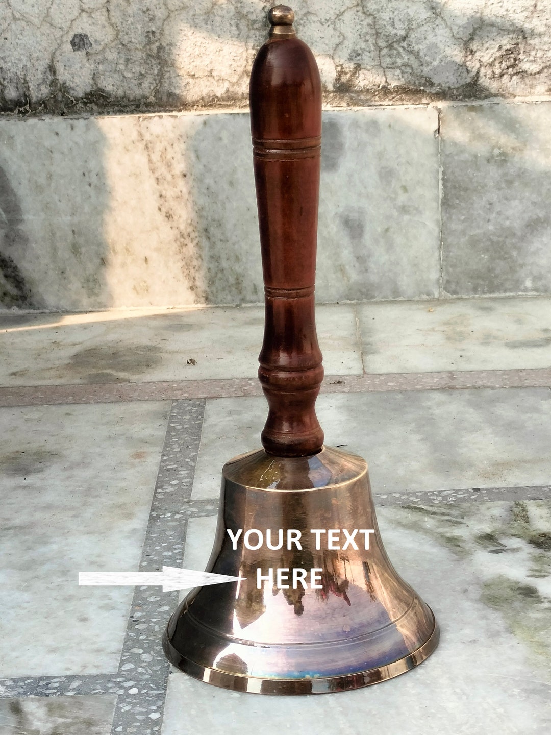 Engraved Brass Hand Bell: Large School Bell With Wood Handle - Etsy