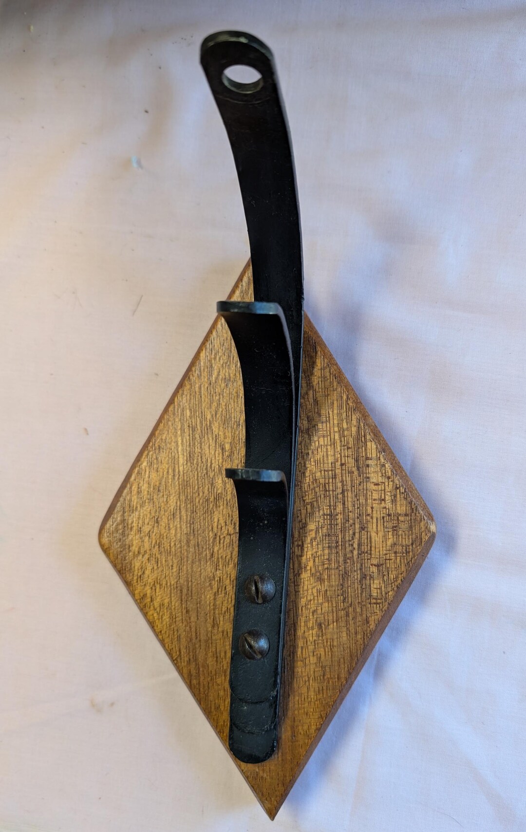 Vintage MCM Wrought Iron Wall Hook: Wood Diamond Base, Lamp Hanger - Etsy