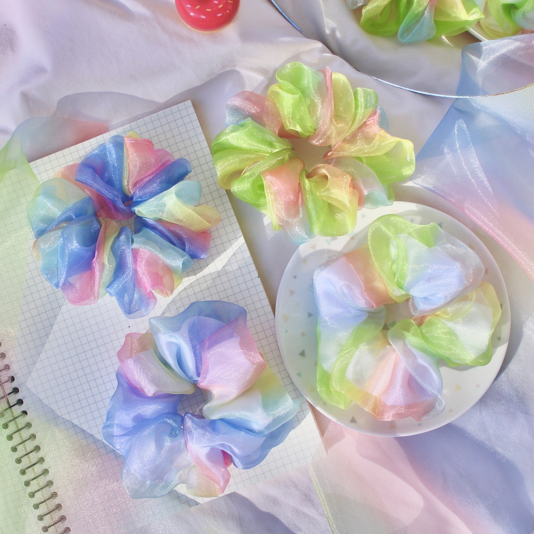 Rainbow Scrunchies SET, Colorful Scrunchies, Rainbow Hair Scrunchies ...