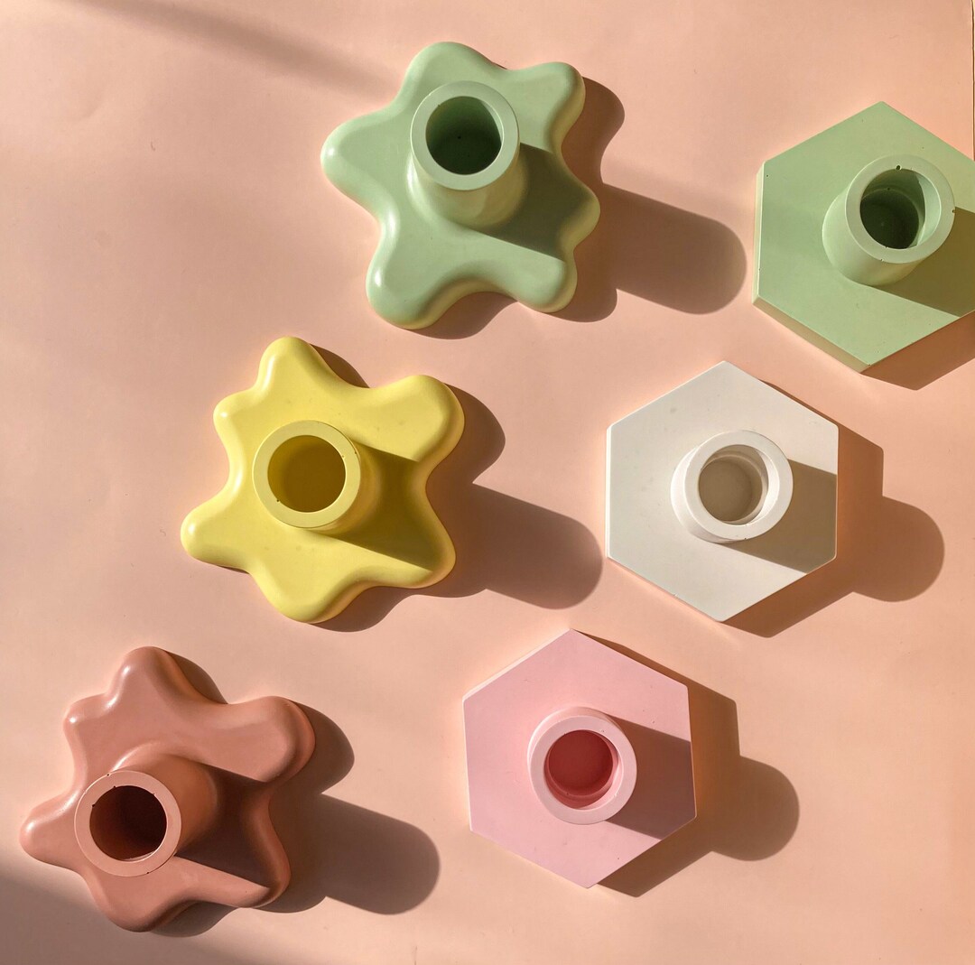Geometric Hexagon and Wavy Candle Holder, Taper Candle Holder as Home ...