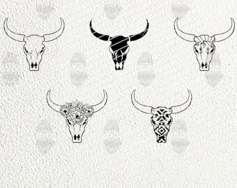 Bulls Skull Logo SVG Files Clipart Cow Skull Clip Art Silhouette Vector ...