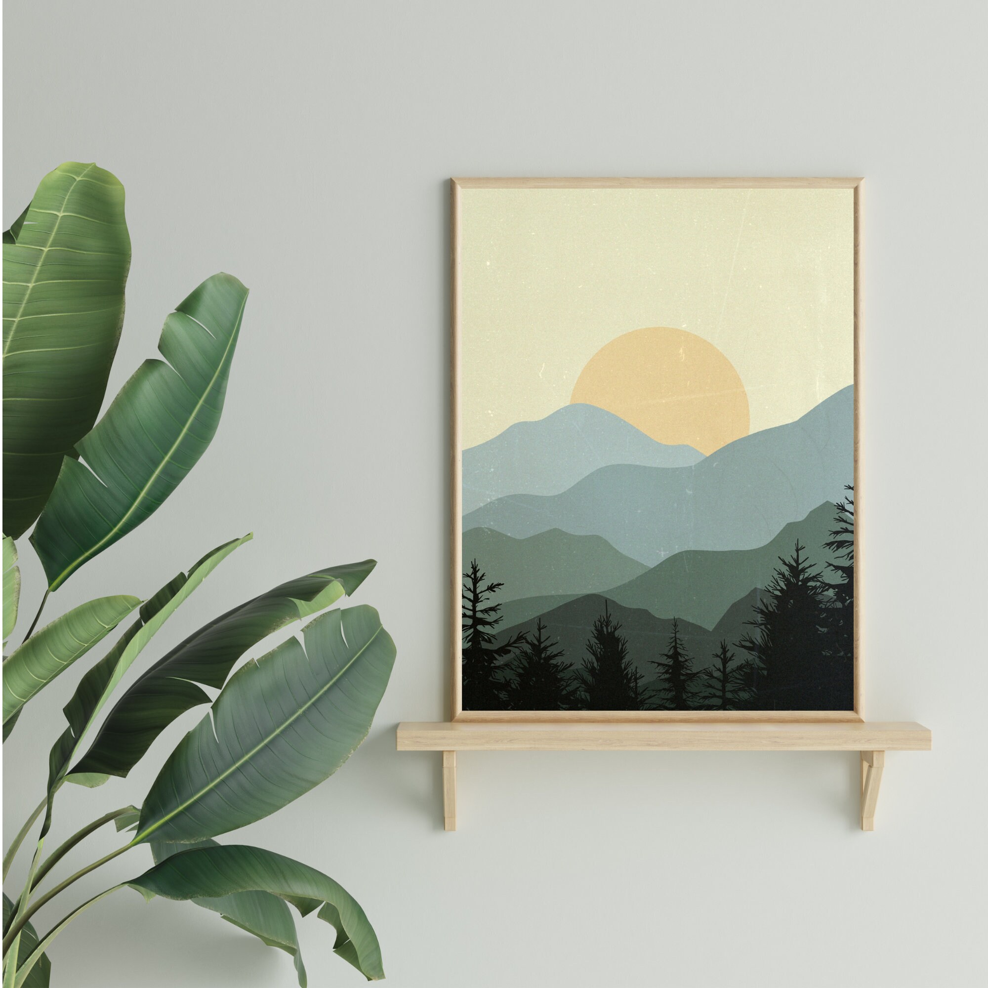 Vintage Mountain Scene Digital Art Print/ Instant Download/ Mountain ...