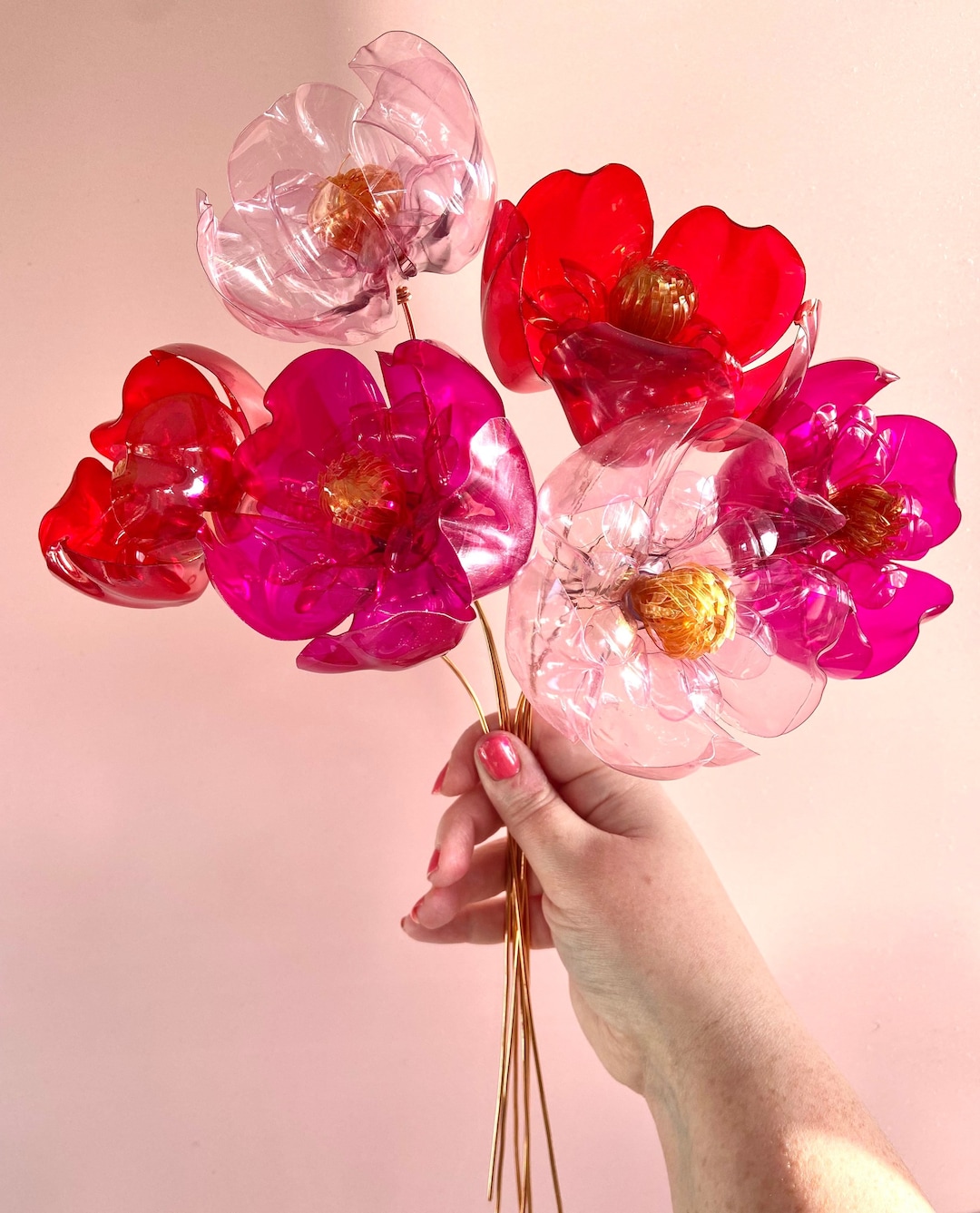 Recycled Plastic Bottle Large Flower Bouquet Blush Hot Pink - Etsy Recycled Plastic Bottle Large Flower Bouquet Blush Hot Pink - Etsy