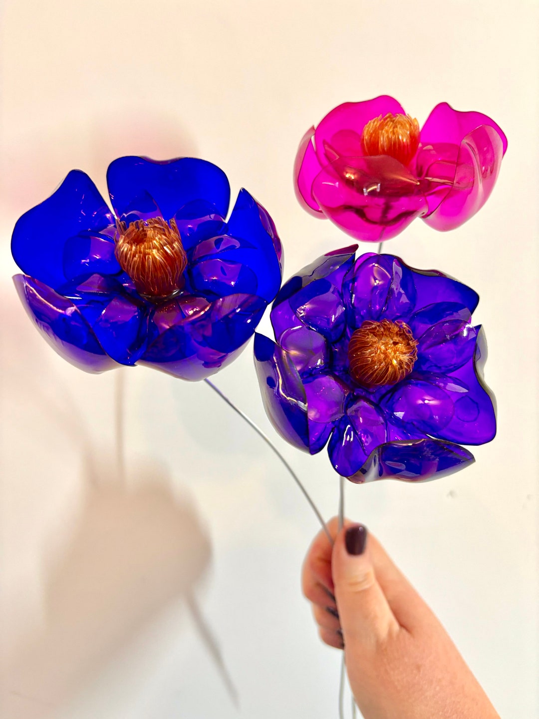 Recycled Plastic Bottle Large Flowers Jewel Tone Bouquet in Purple ...