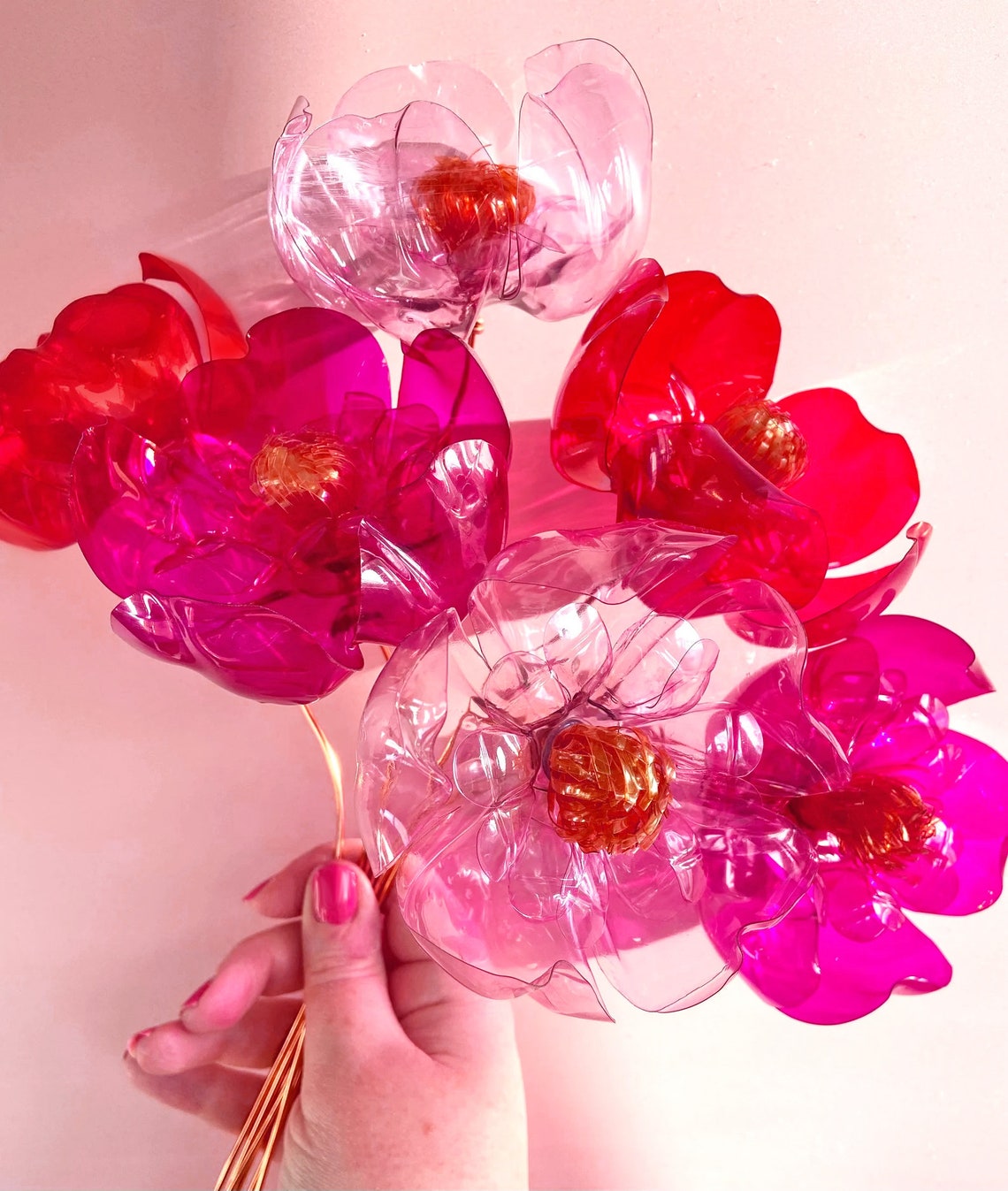Recycled Plastic Bottle Valentines Flower Bouquet, Blush, Hot Pink ...