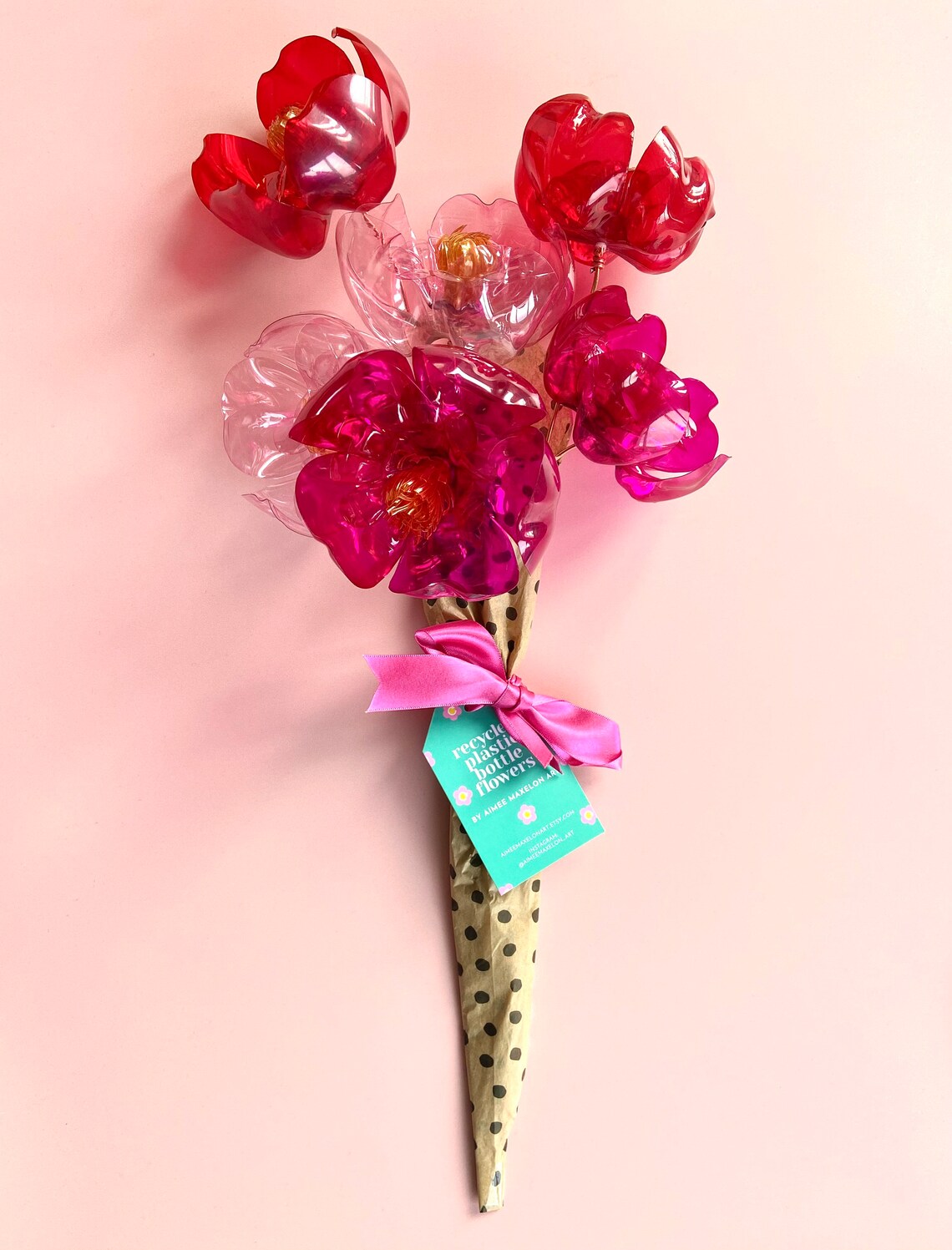 Recycled Plastic Bottle Valentines Flower Bouquet, Blush, Hot Pink ...