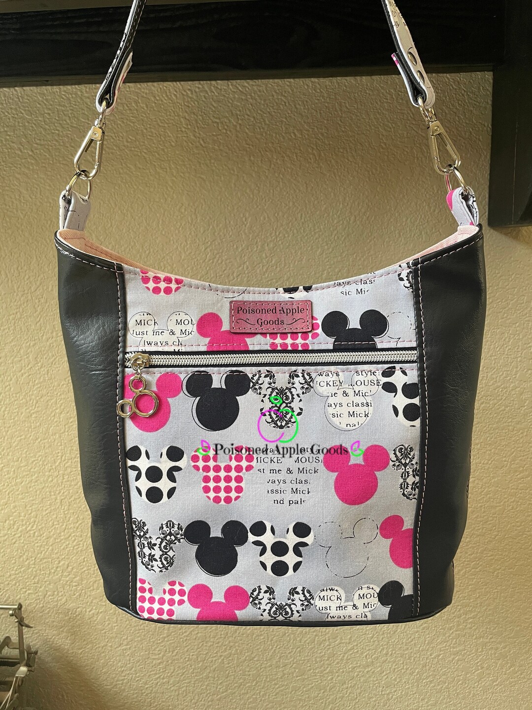 Mouse Ears Hobo Bag, Mouse Ears Shoulder Bag, Pink and Grey Bag, Mouse ...