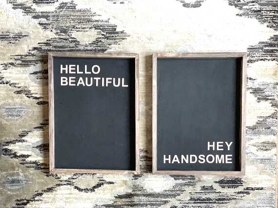 Hello Beautiful Hey Handsome Wood Frame Signs Custom Word | Etsy