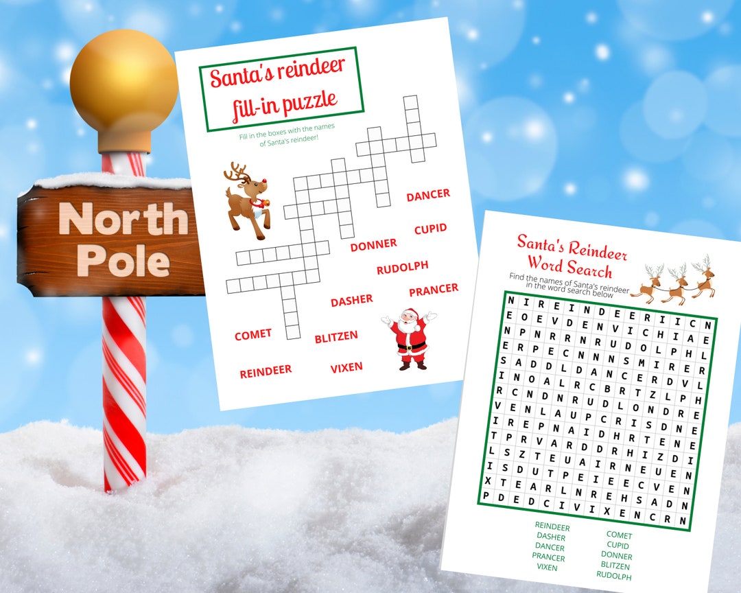 Christmas Holiday Santa's Reindeer Fill in Word Search Puzzles - Etsy