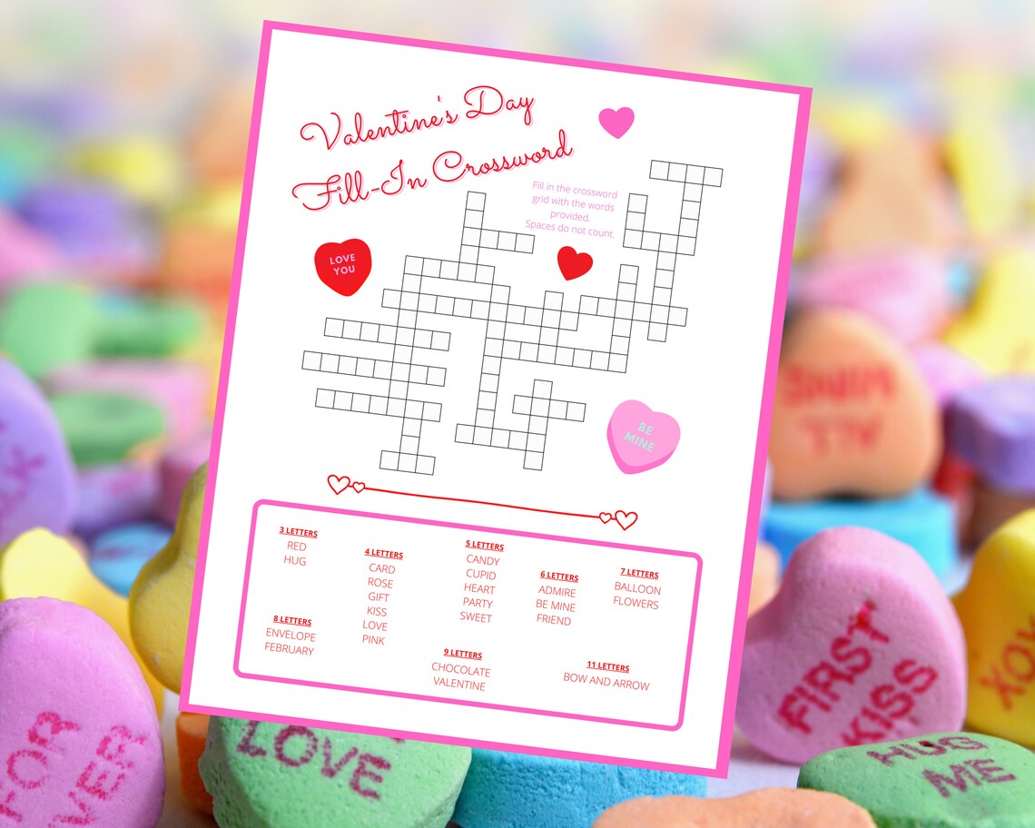 Valentine's Day Holiday Fill-in Crossword Puzzle Printable - Etsy