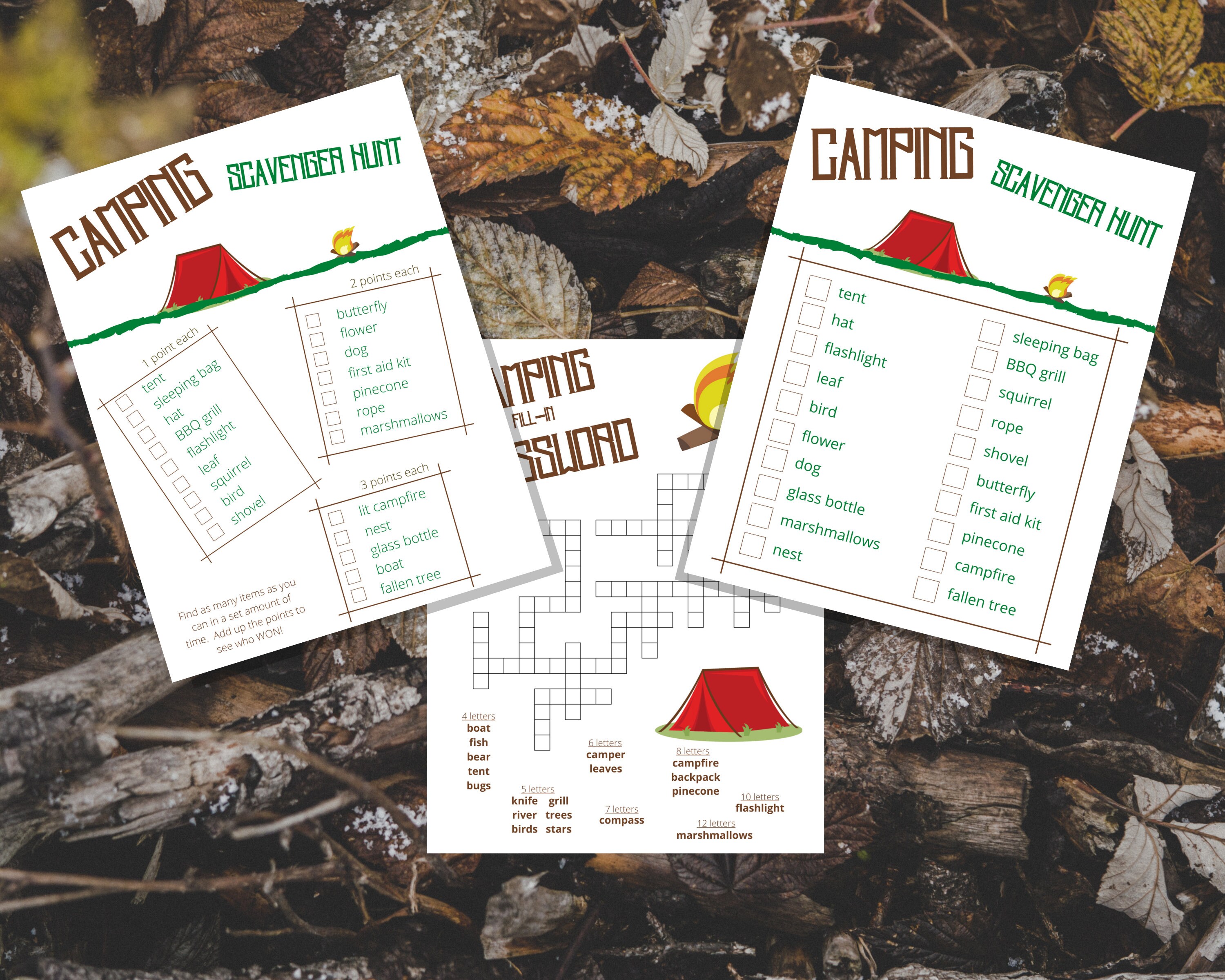 Camping Activities- Scavenger Hunt & Crossword - Etsy