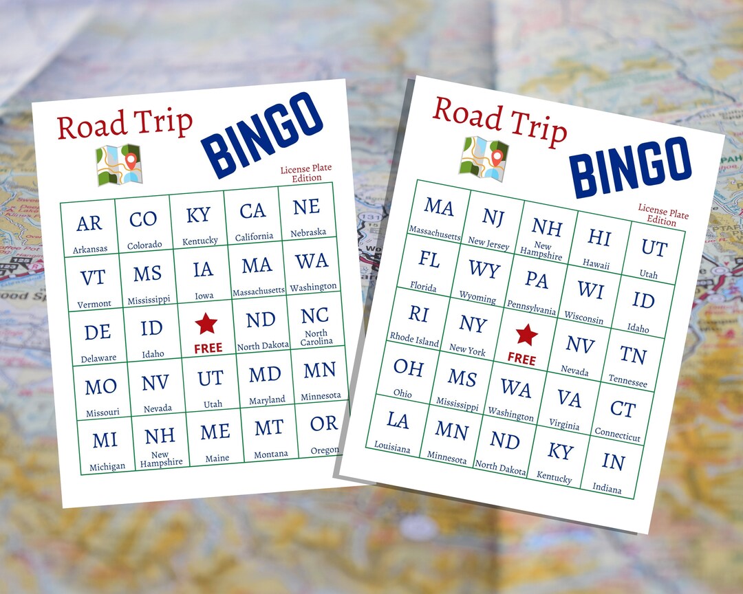 Road Trip Bingo License Plate Edition State Abbreviations Family Fun ...