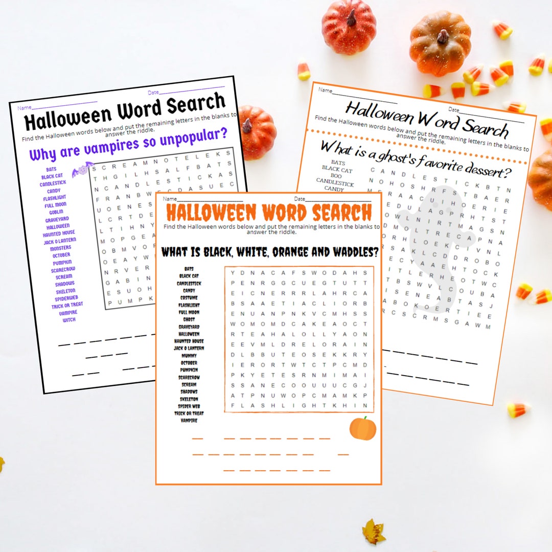 Halloween Word Search With Riddle 3 Pack - Etsy