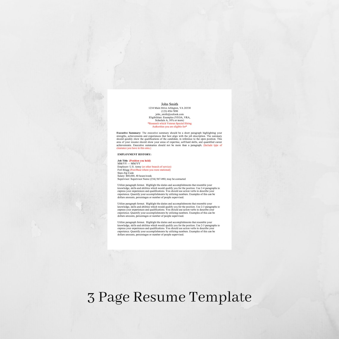 Transitioning Military Federal Resume Template | Government Resume Template | USAJOBS Resume ...