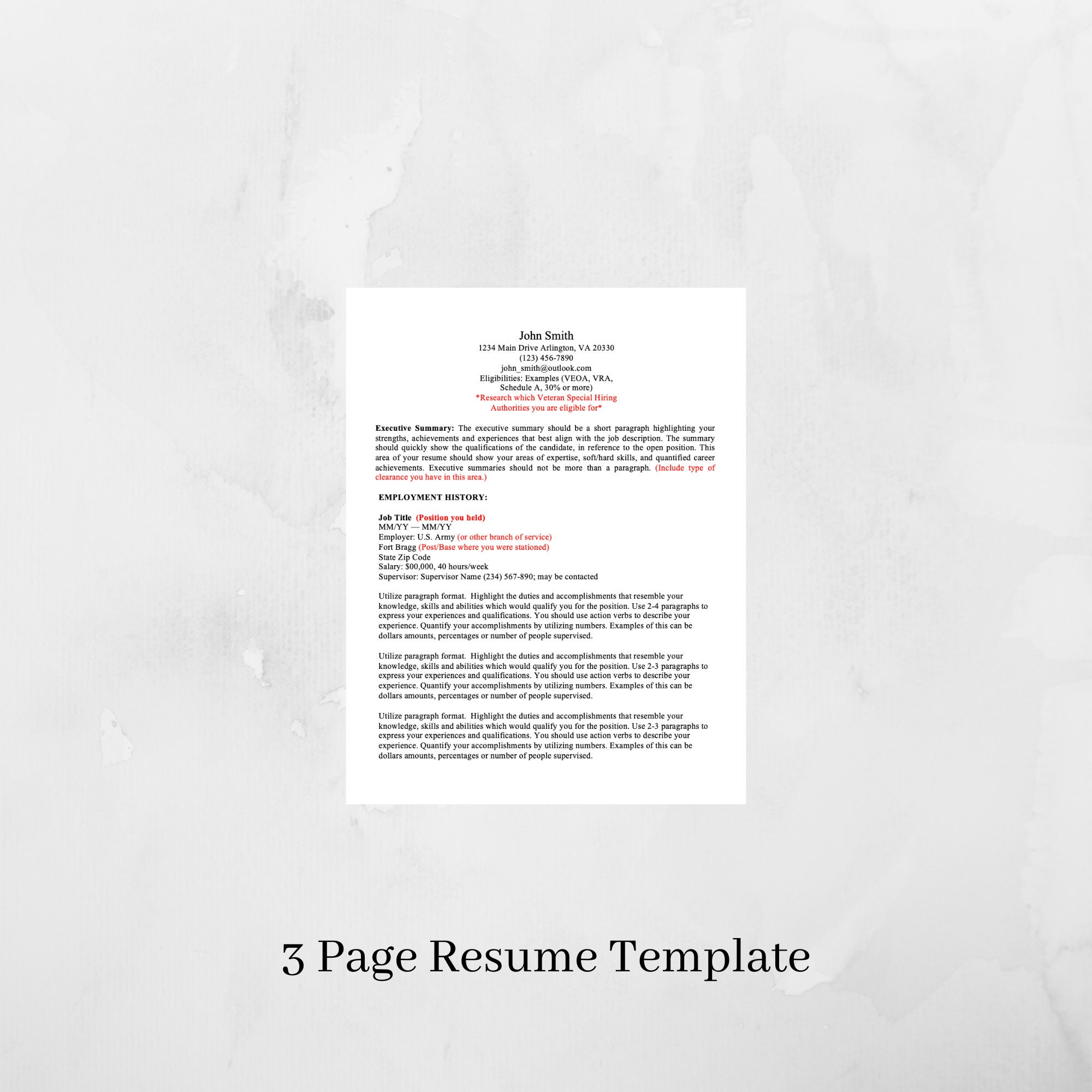 Transitioning Military Federal Resume Template | Government Resume ...