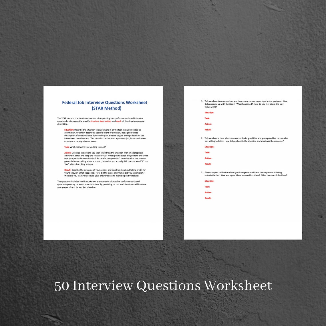 50 Interview Questions Worksheet | STAR Method Worksheet | Interview ...