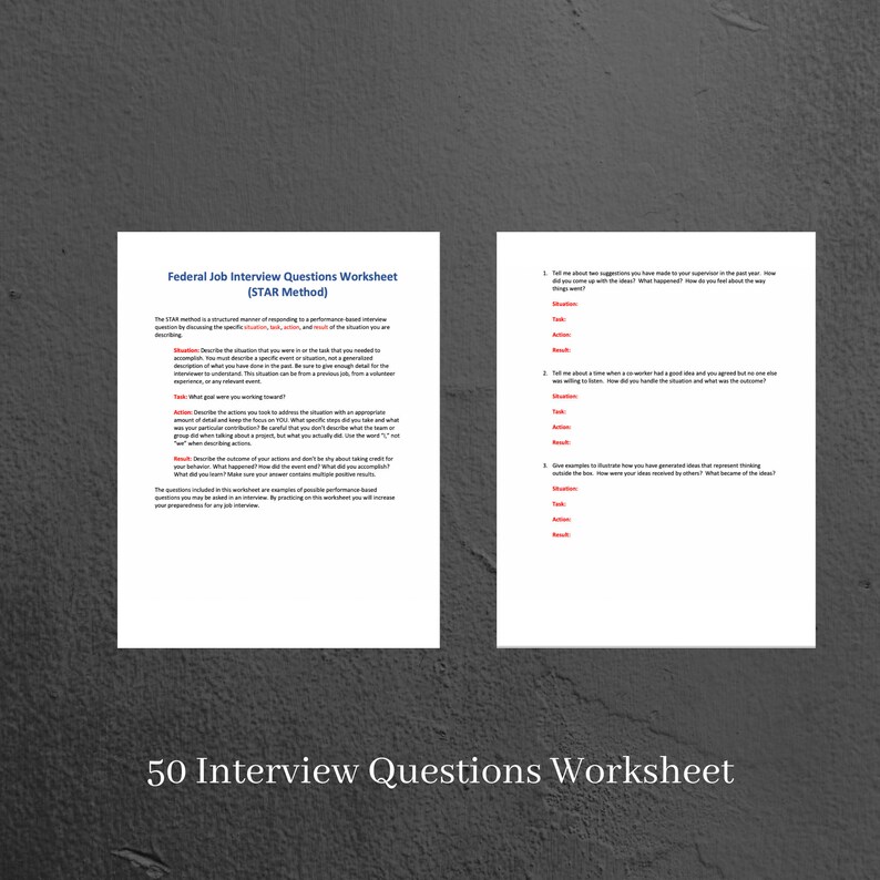 50 Interview Questions Worksheet | STAR Method Worksheet | Interview ...
