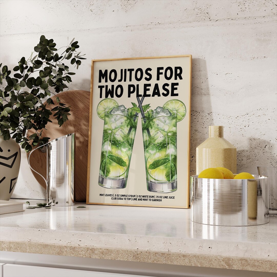 Mojito Print - Mojito Wall Art - Cocktail Print - Recipe Print - Bar ...