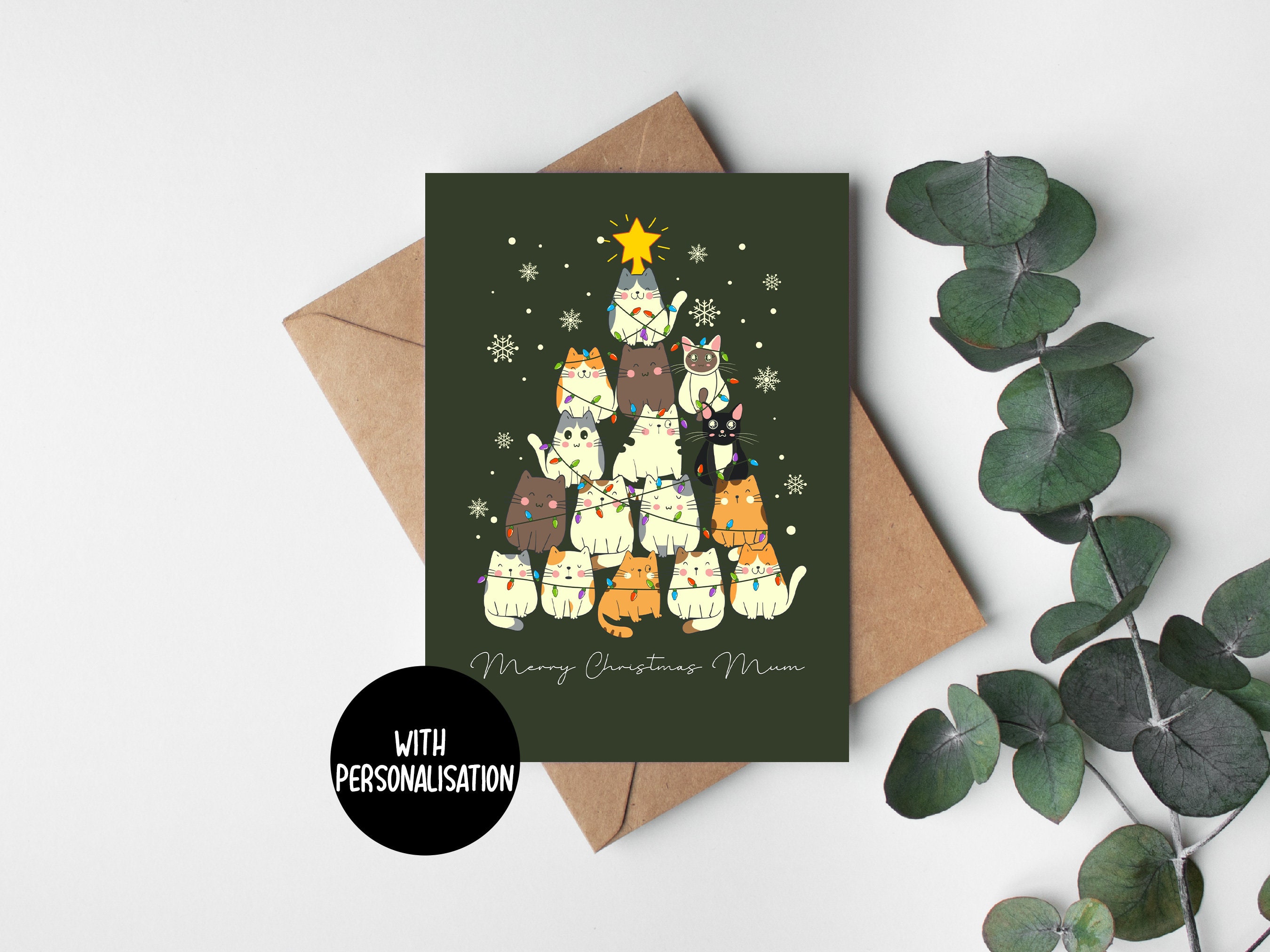 Cat Christmas Card Merry Christmas Card Cat Lover Gift Cat Lover ...