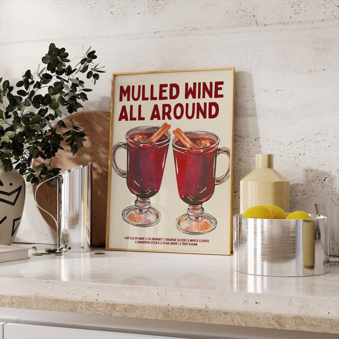 Mulled Wine Poster - Mulled Wine Print - Cocktail Print - Recipe Print ...