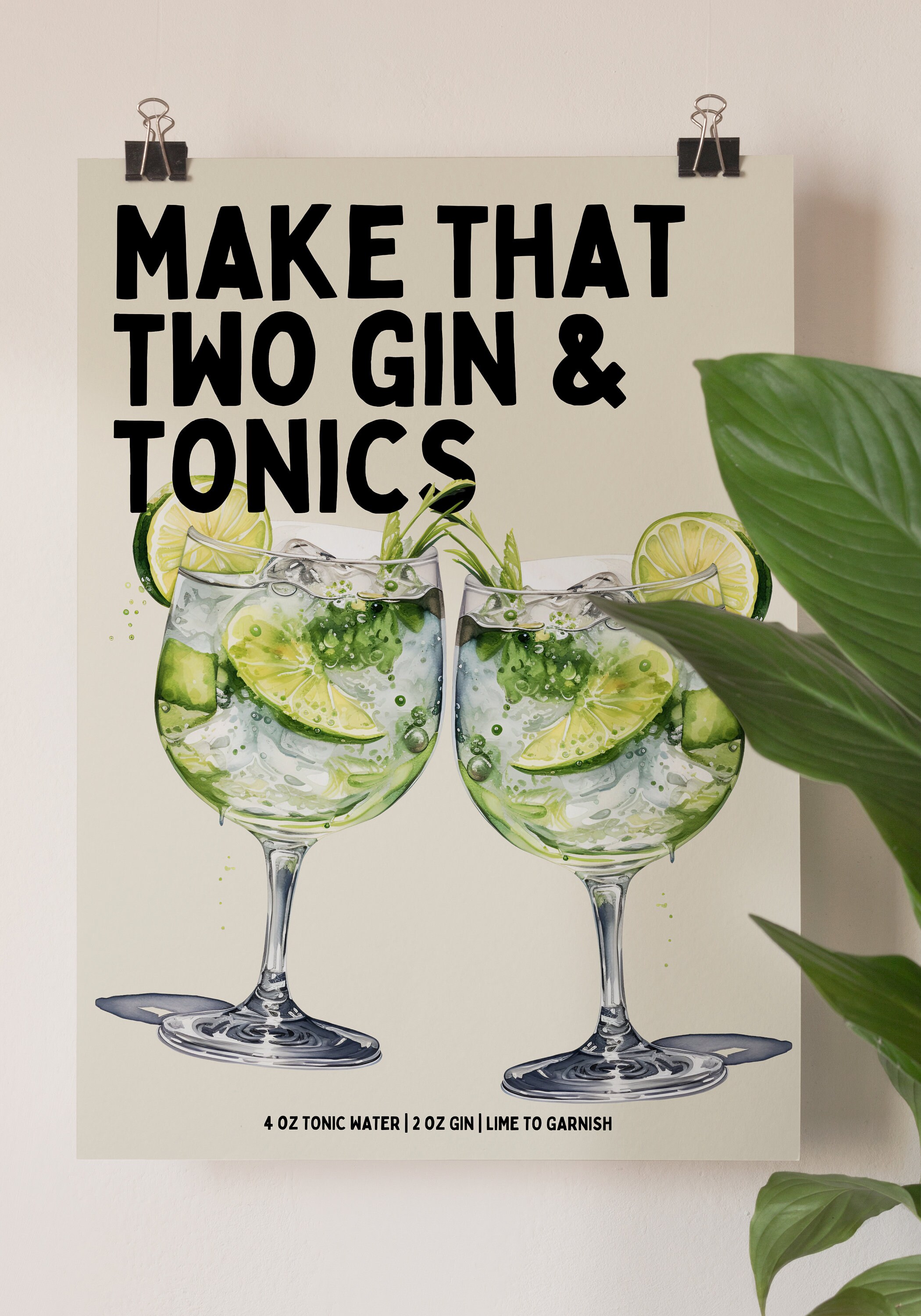 Gin and Tonic Print - Gin Print - Cocktail Print - Recipe Print - Bar ...