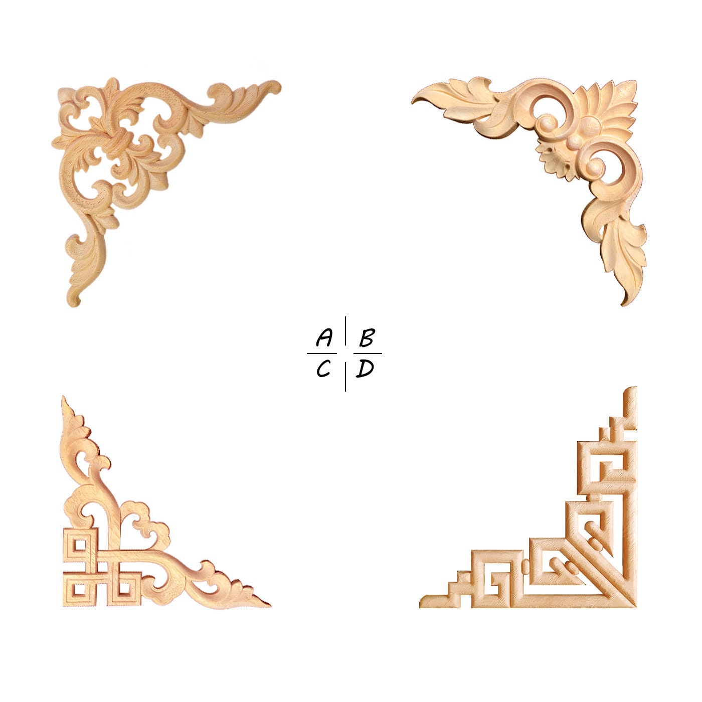 PAIR of Wood Carved Leaf Corner Applique-2 Four Designs for | Etsy