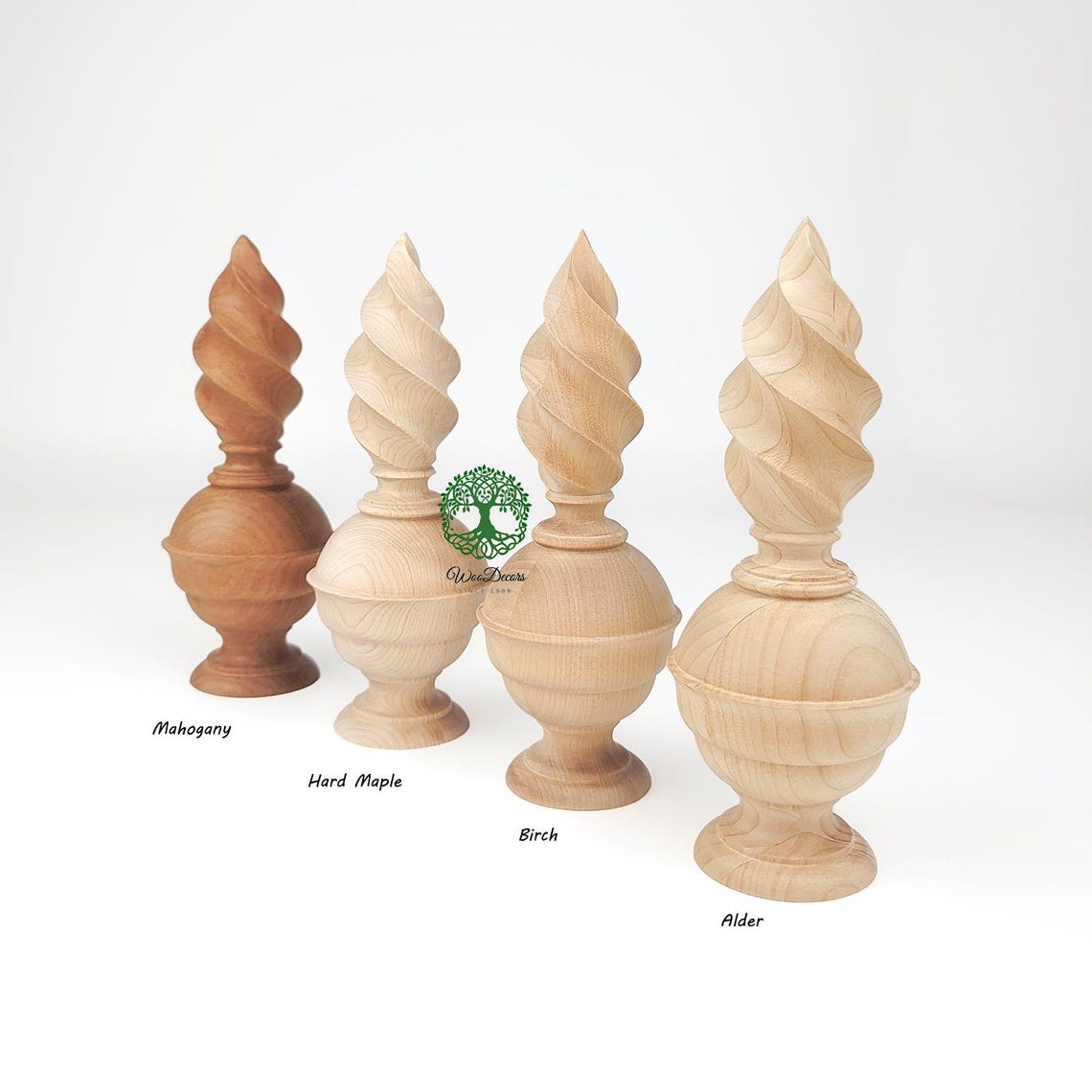 PAIR of Wood Carved Torch Finials for Curtain Rod, Bed Post and ...