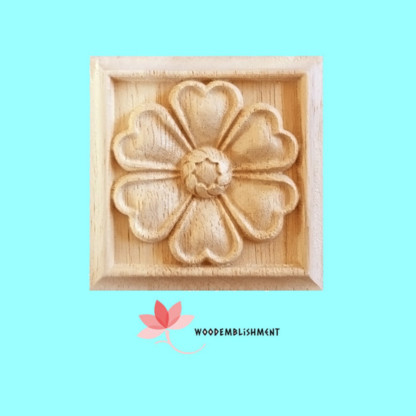 Wood Carved Square Rosette Appliqué, Furniture Onlays - Section 3 ...