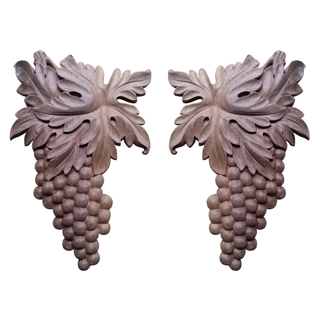PAIR of Wood Carved Grape Applique Onlay, Available in 9-1/2" & 11-3/4 ...