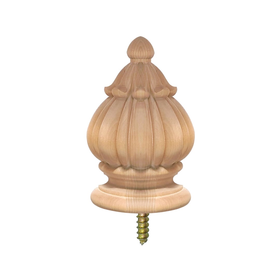 PAIR of Wood Carved Finials for Curtain Rod, Bed Post and Newel, Wood ...