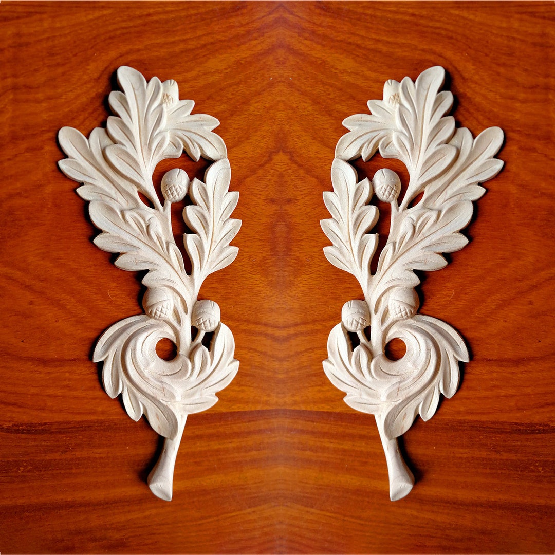 PAIR of Acorn Leaves Carved Wood Applique Onlay, 3-3/4"wx8-3/4"h - Etsy
